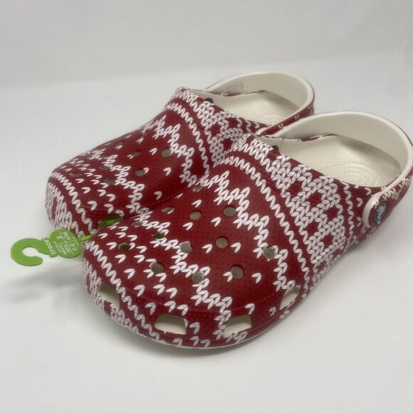 CROCS | Shoes | Crocs Classic Holiday Ugly Christmas Sweater Clogs Red ...